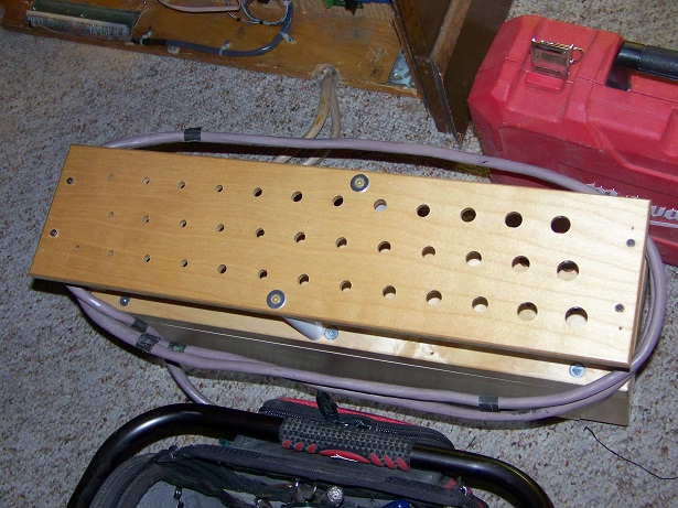 The new windchest for the 1 3/5' Tierce stop. One pipe goes in each ...